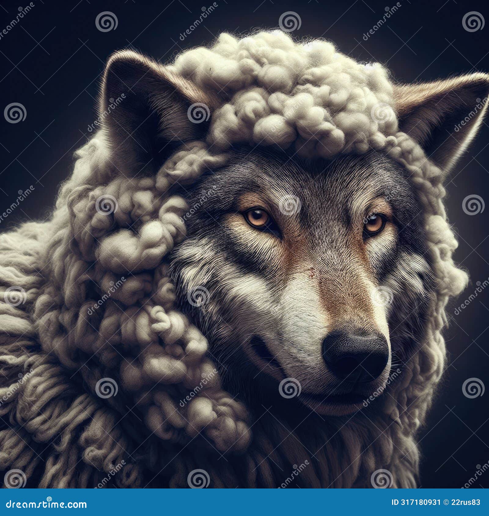 A Wolf with a Sheep S Wool on Its Head Stock Image - Image of close ...