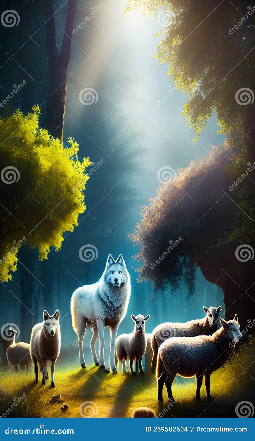 Wolf and sheep stock illustration. Illustration of curious - 269502604