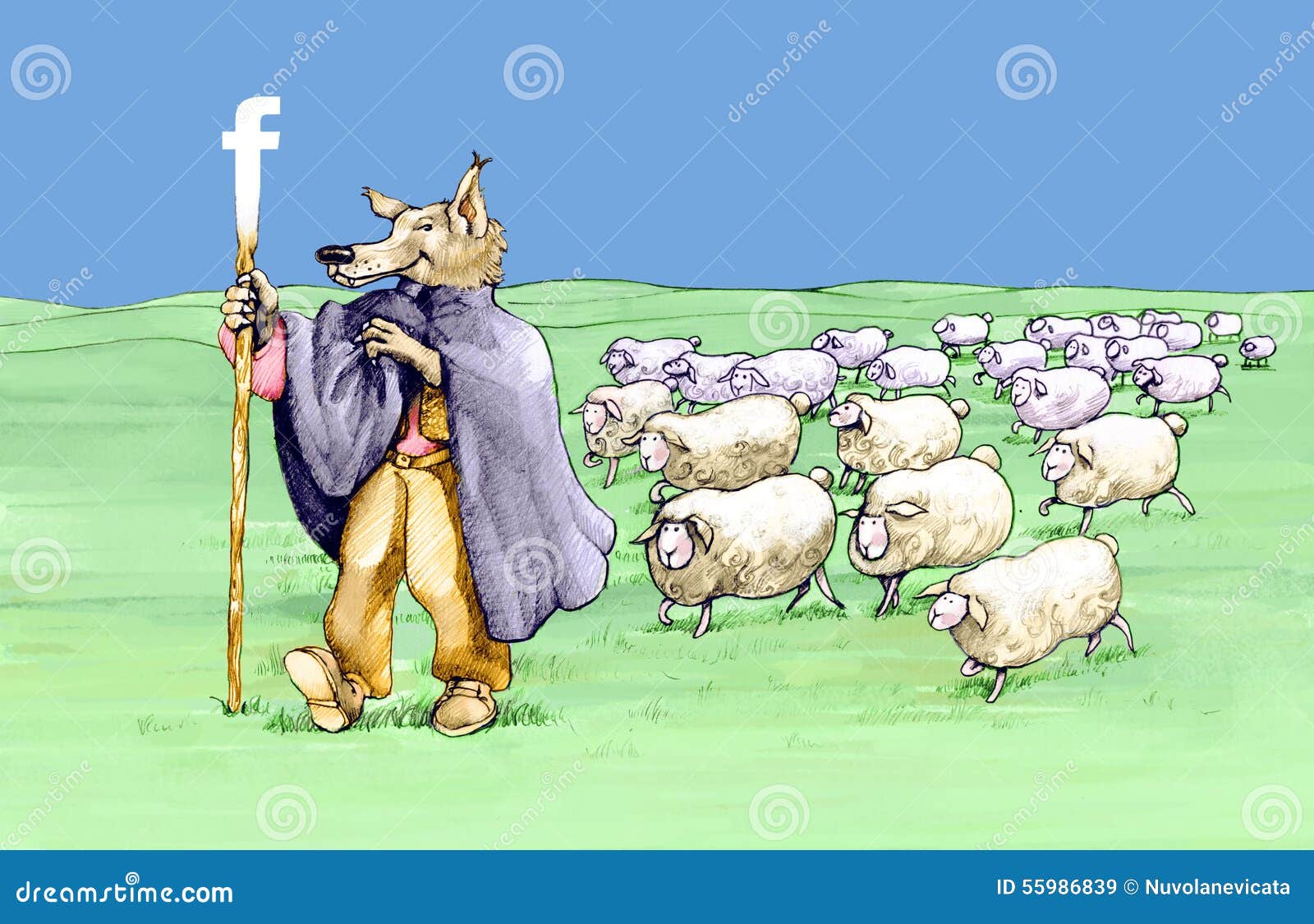 Wolf In Sheep S Clothing, Christian Parable, Hand Drawn Vector ...