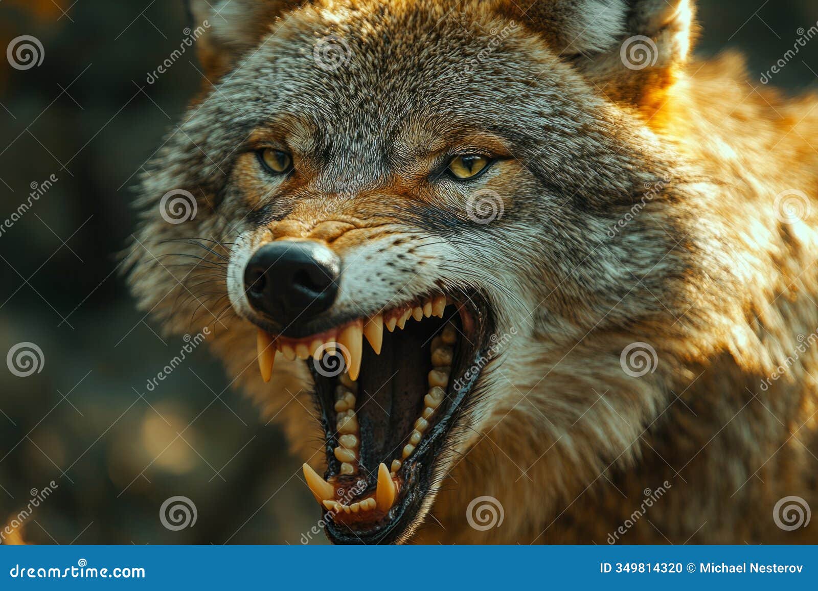 Wolf Showing Teeth Snarling in Forest Stock Photo - Image of aggression ...