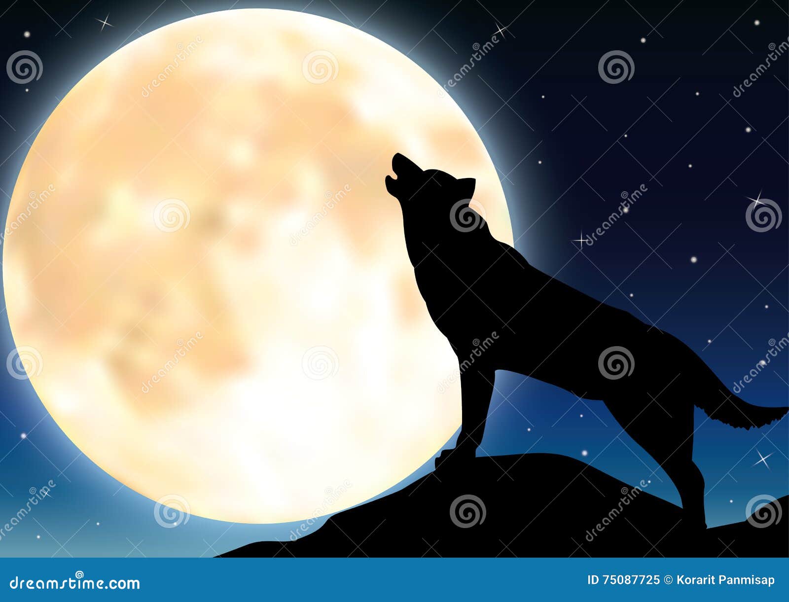 Wolf in Silhouette Howling To the Full Moon Stock Vector - Illustration ...