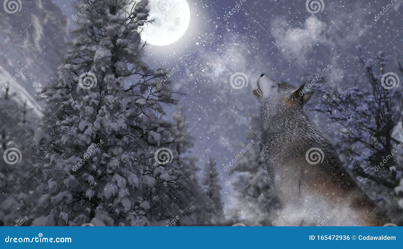 Wolf Singing on Moon in Wintry Forest. Stock Illustration ...