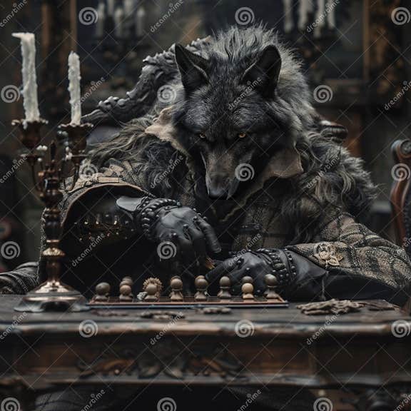 A Wolf Sits at a Table with Lit Candles Stock Image - Image of wolf ...
