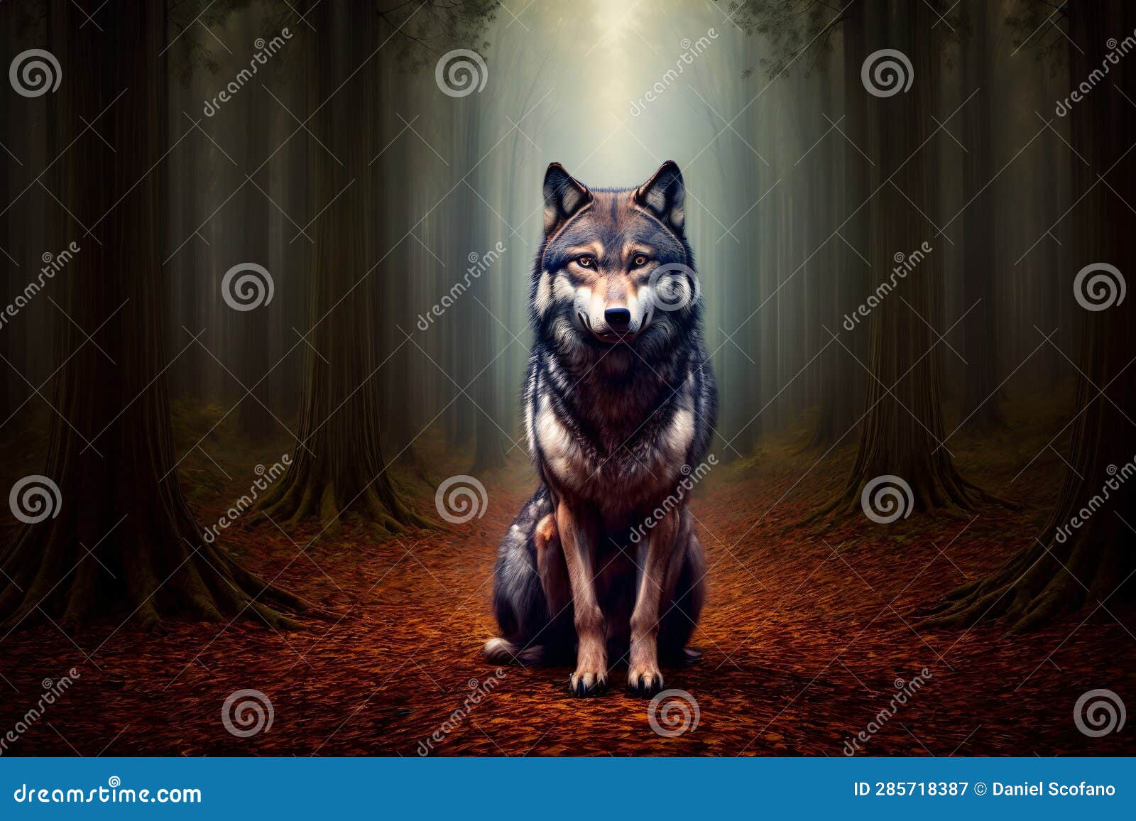 A Wolf Sitting in the Middle of a Forest. Generative AI Stock ...