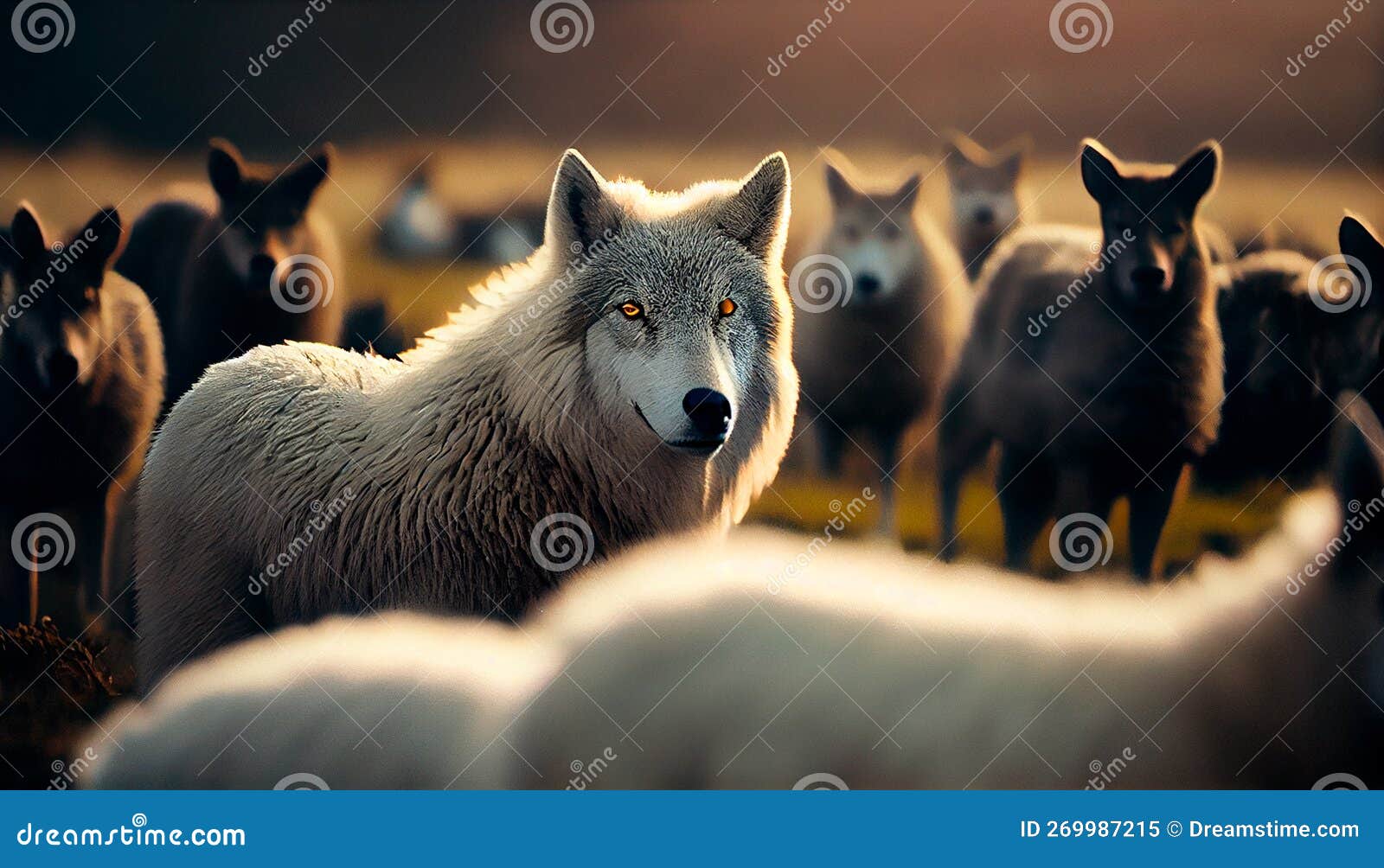 A Wolf in the Skin of a Sheep among Sheep. Generative AI Stock ...