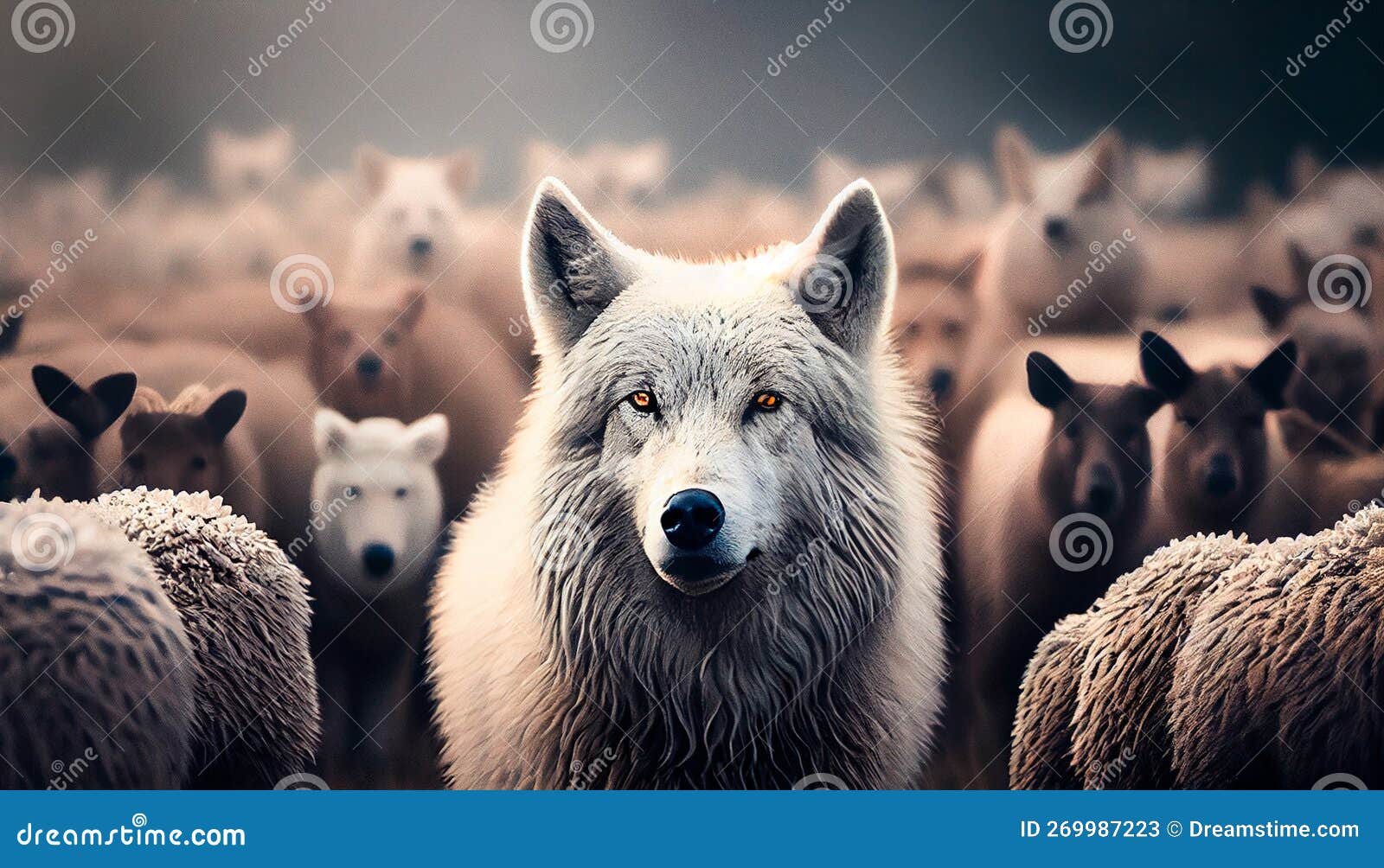 A Wolf in the Skin of a Sheep among Sheep. Generative AI Stock ...