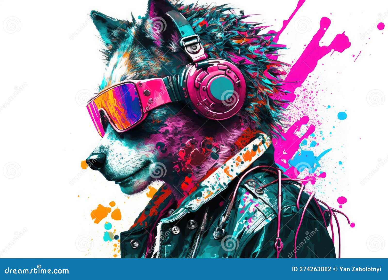 Wolf Smilecore Punk Colorful Chromies. Generative AI Stock Illustration ...