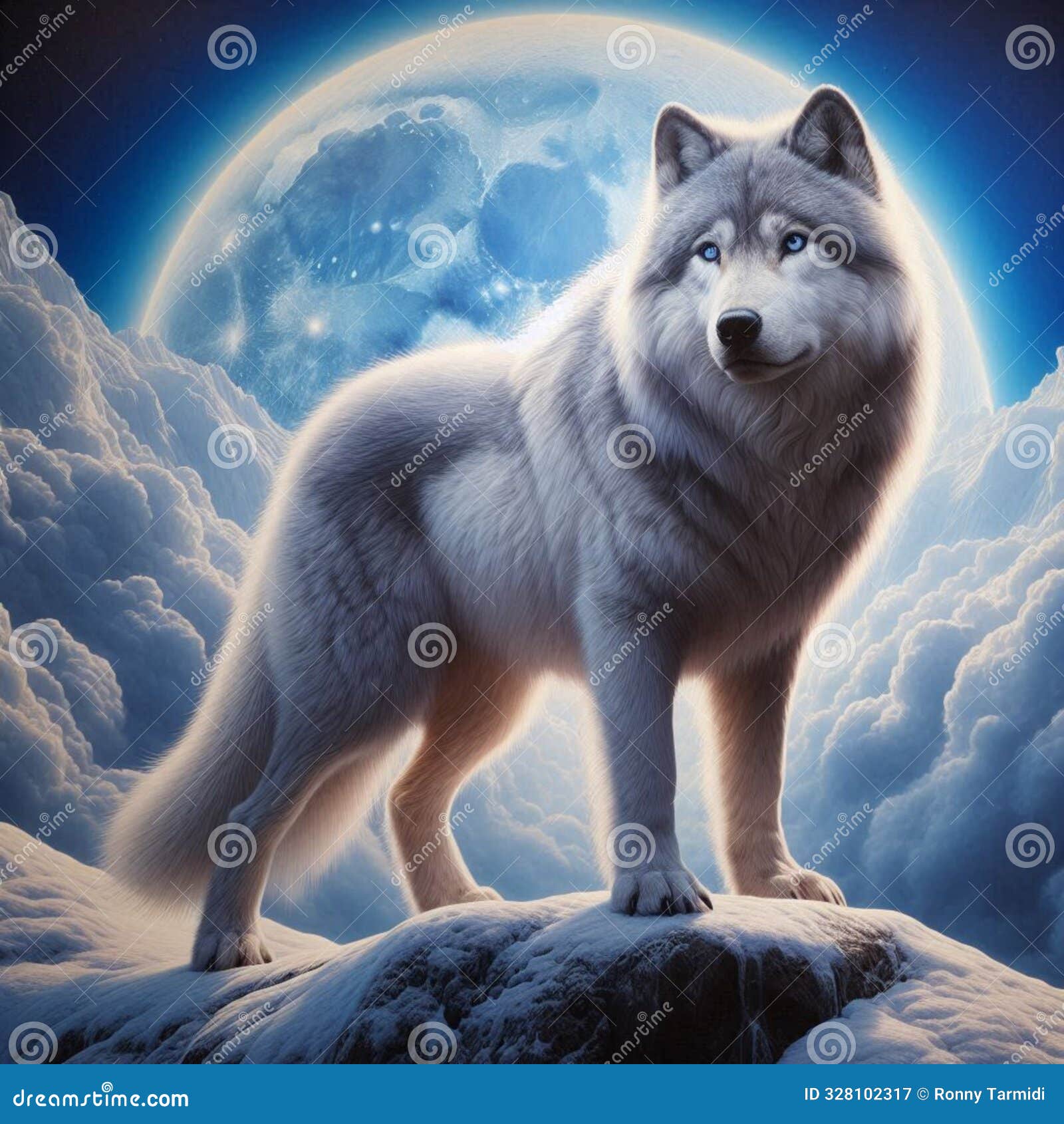 Wolf in Snow with Moon Background Stock Illustration - Illustration of ...