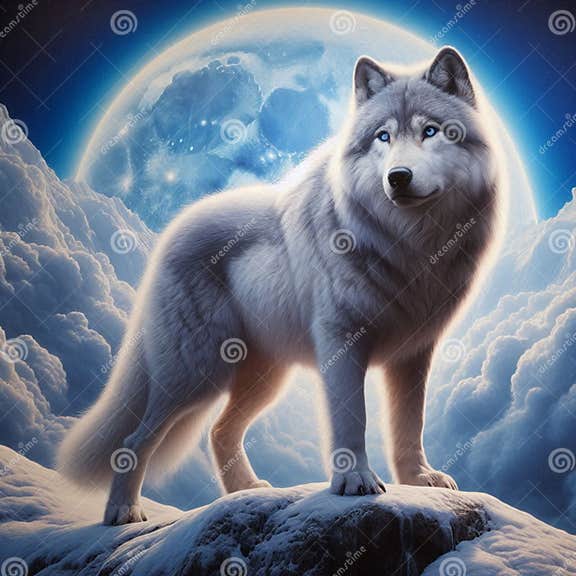 Wolf in Snow with Moon Background Stock Illustration - Illustration of ...