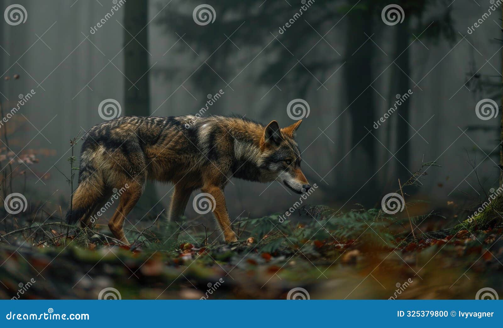 Wolf Stalking Prey in the Forest Stock Photo - Image of autumn ...