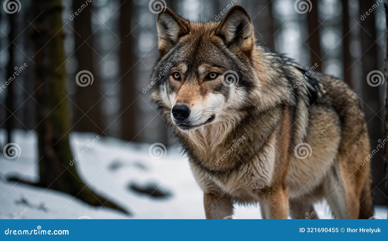 Wolf Standing on a Forest Path in Winter Close-up Stock Illustration ...