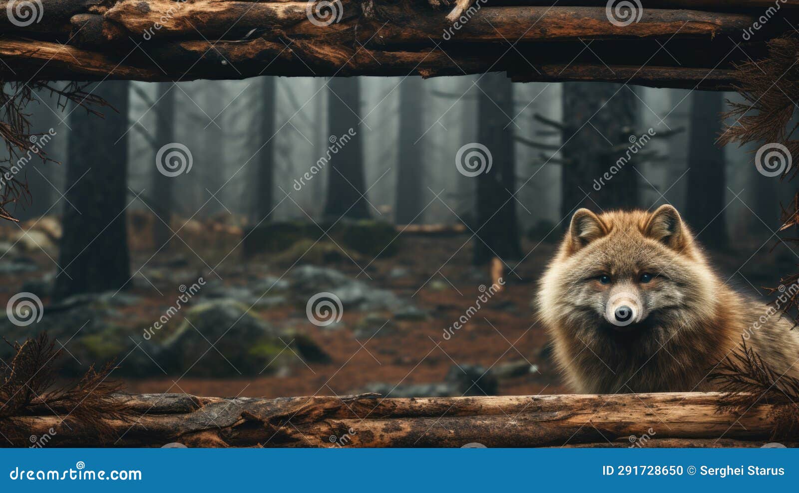A Wolf O Standing in Front of a Wooden Frame, AI Stock Photo - Image of ...