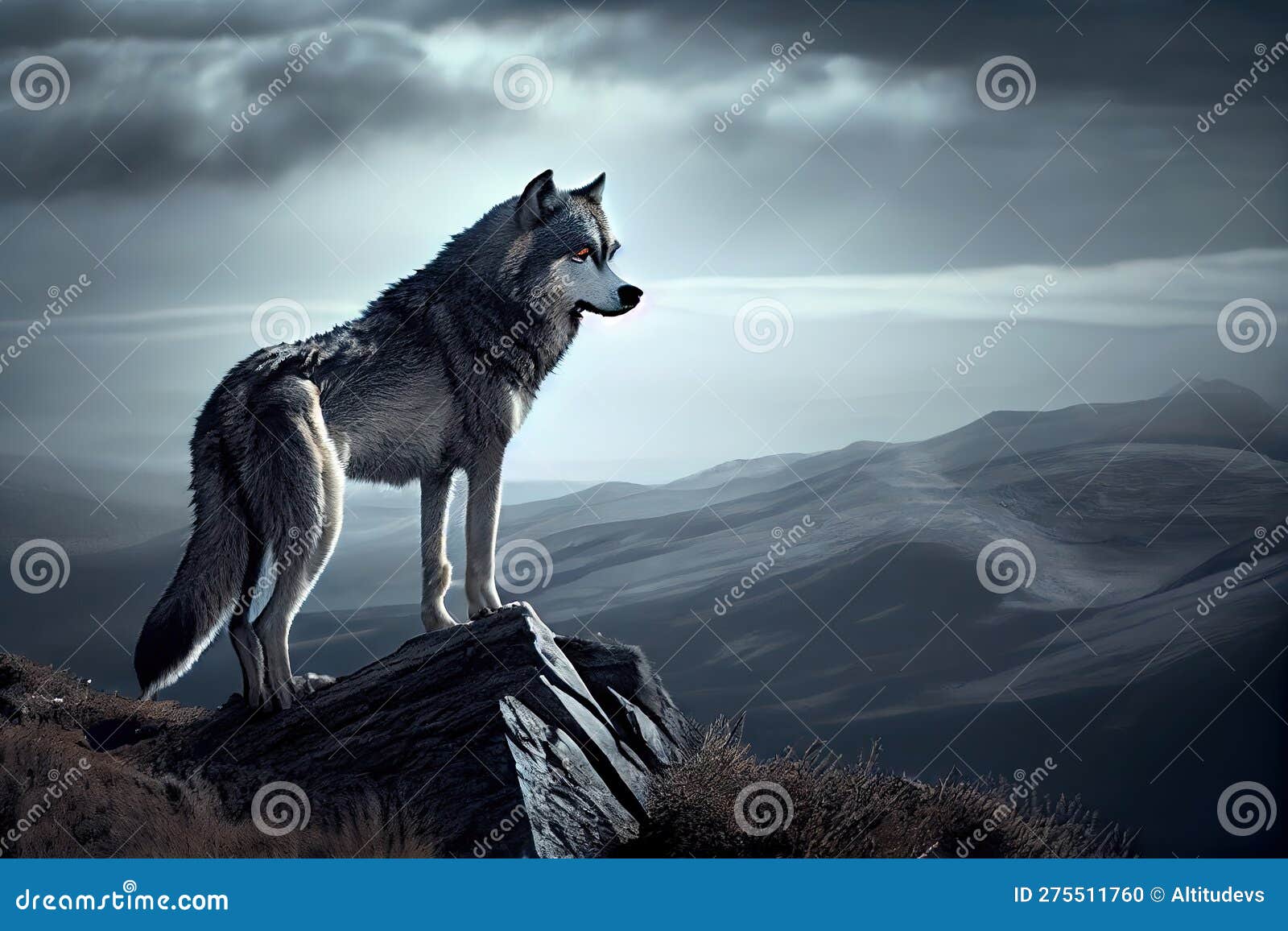 Wolf Standing Guard, Keeping Watch Over Its Territory from Atop the ...