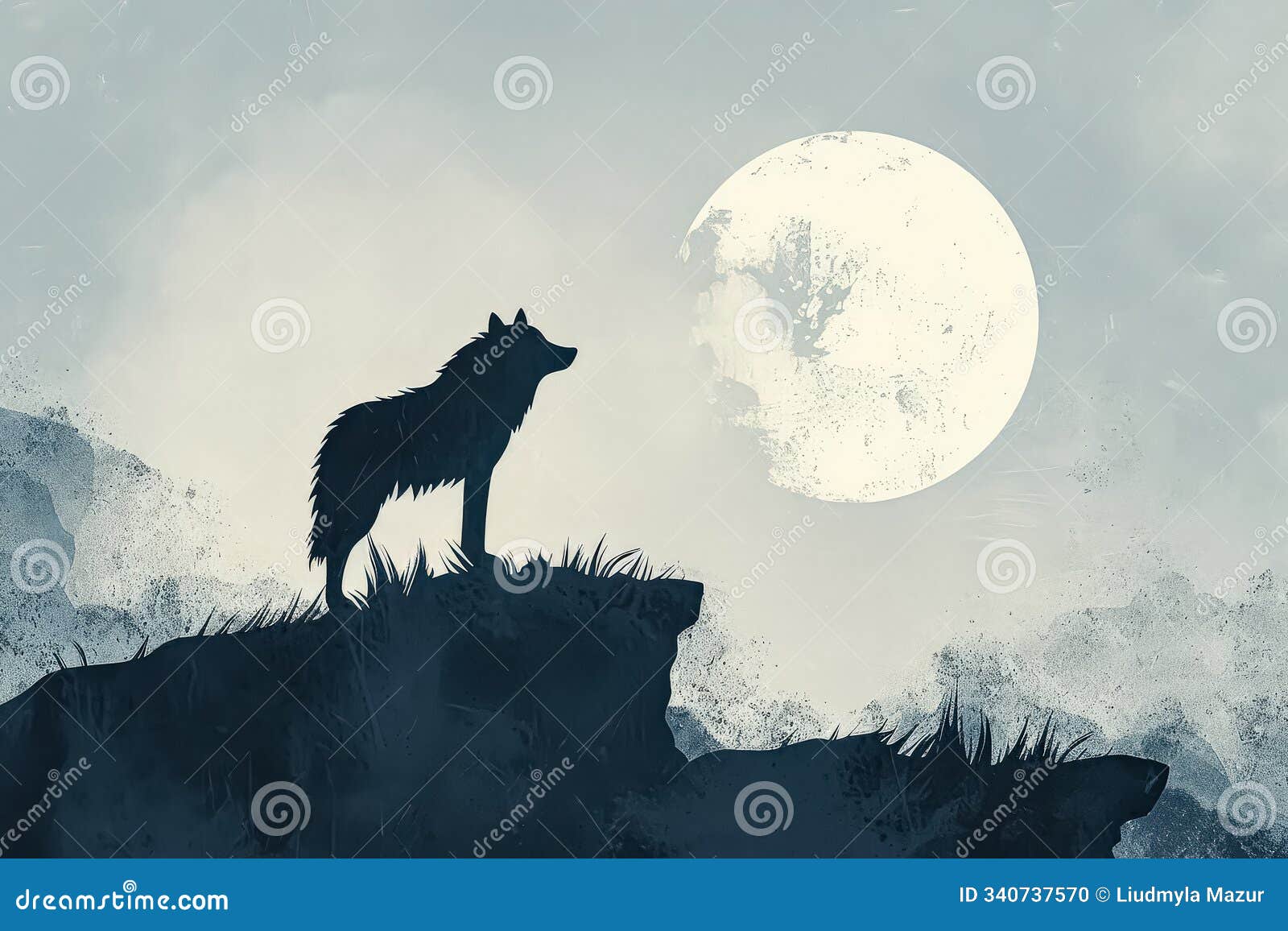 Wolf is Standing on a Hillside in Front of a Full Moon Stock Photo ...