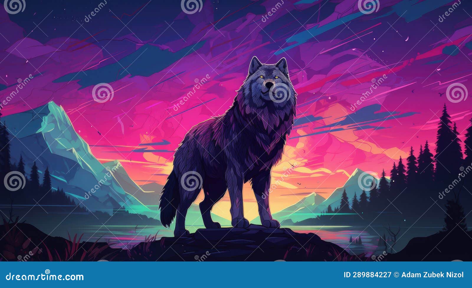 A wolf standing on a rock stock illustration. Illustration of canid ...