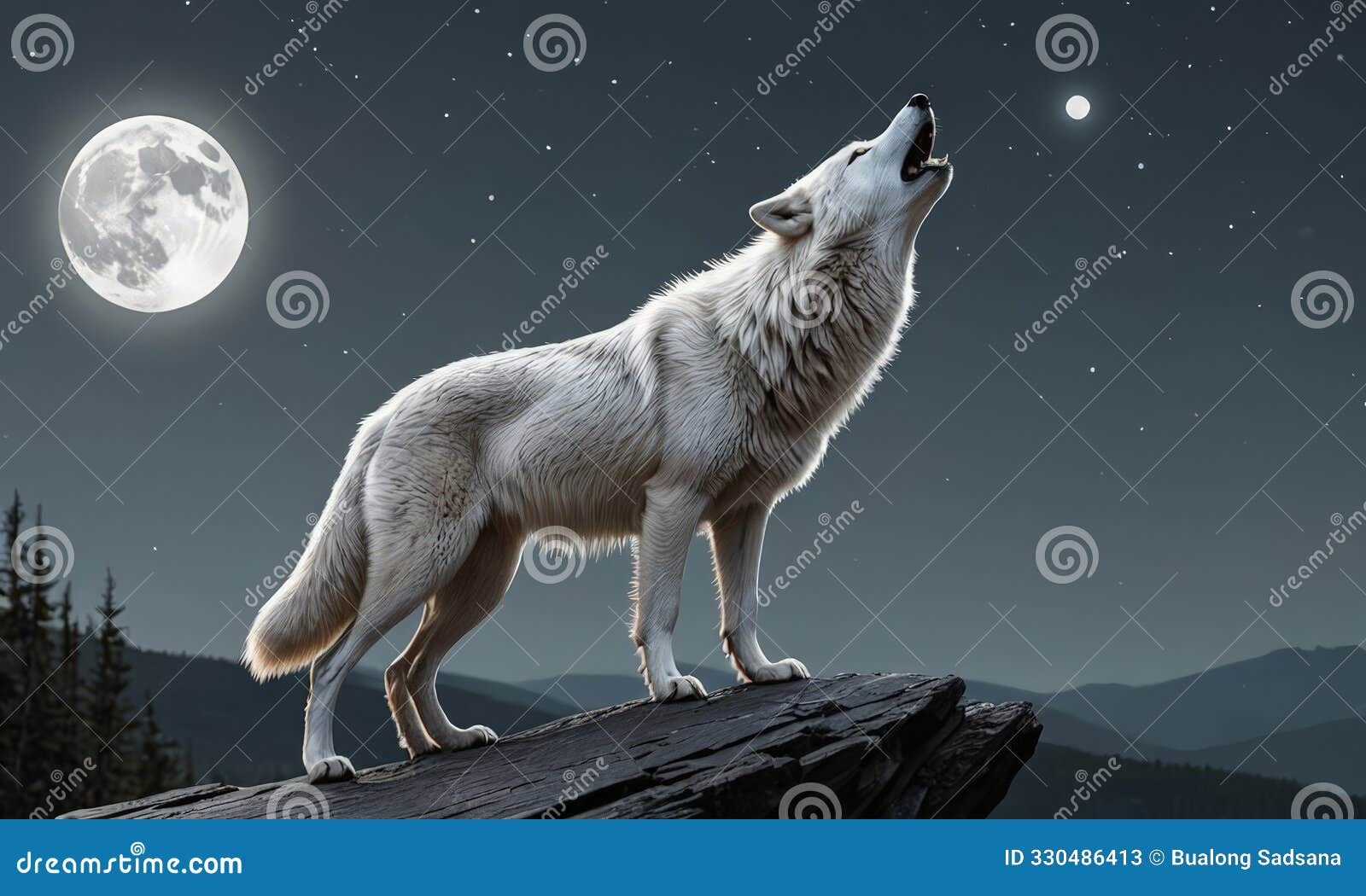 Wolf Standing on Rock Looking Up at the Moon Stock Illustration ...