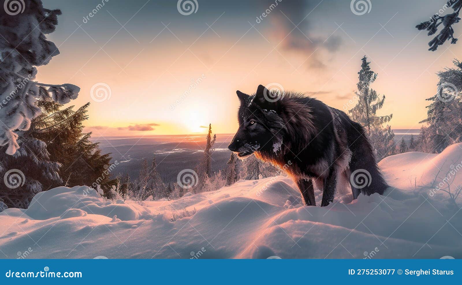 A Wolf Standing on Top of a Snow Covered Hillside. AI Generative Image ...