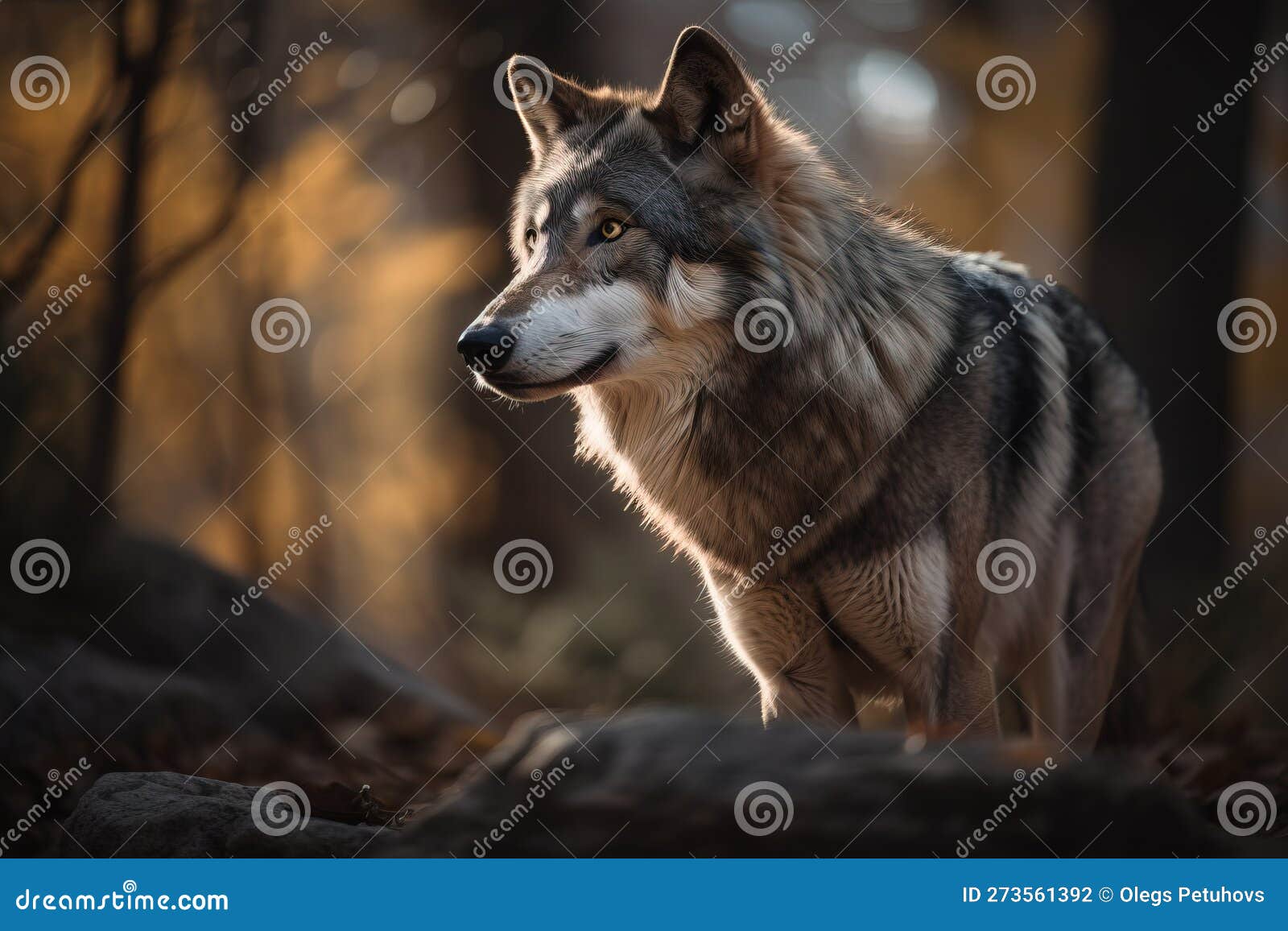 A Wolf Standing in the Woods Looking at the Camera with a Blurry Back ...