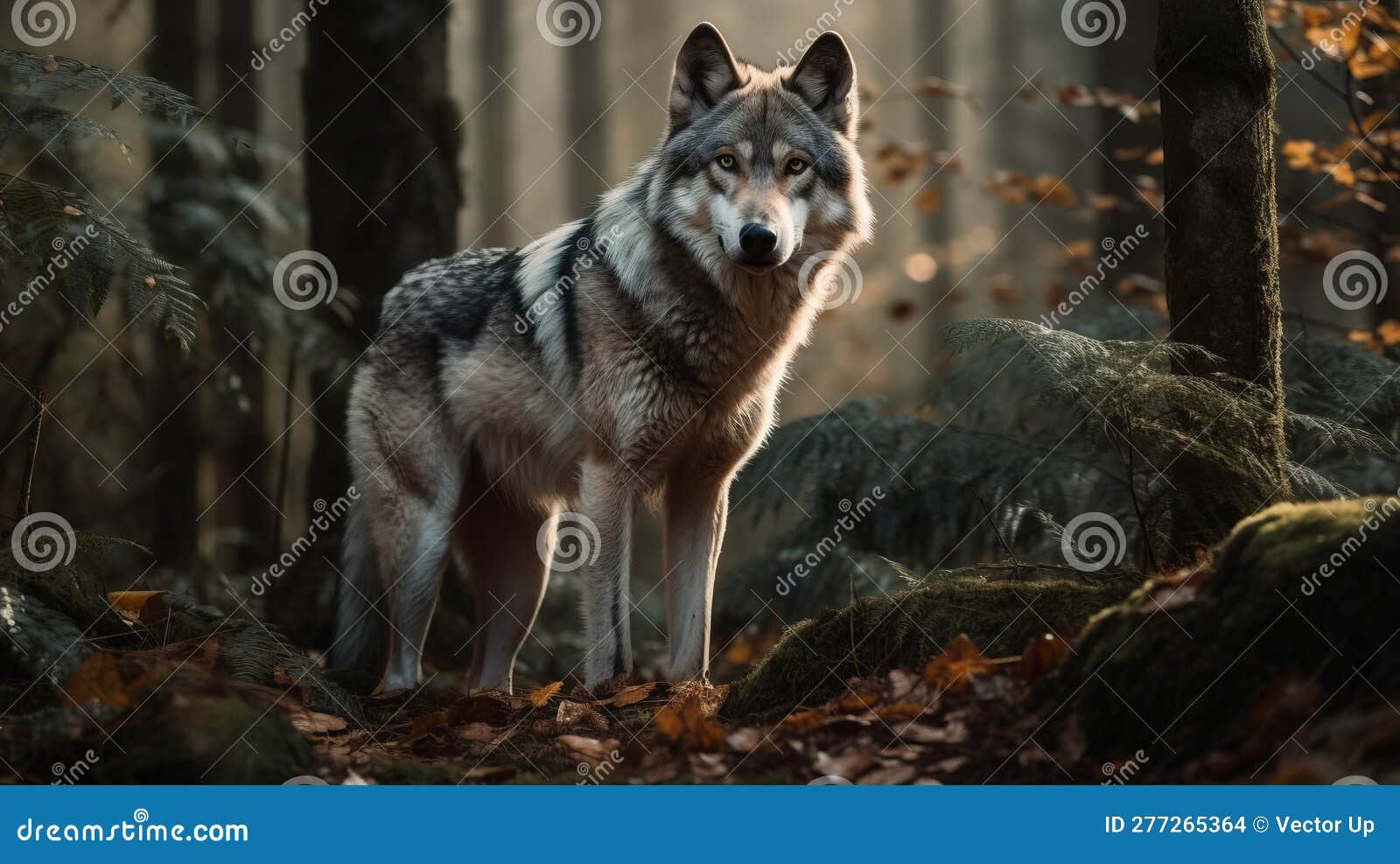 Wolf Stands in the Forest. Generative AI Stock Illustration ...