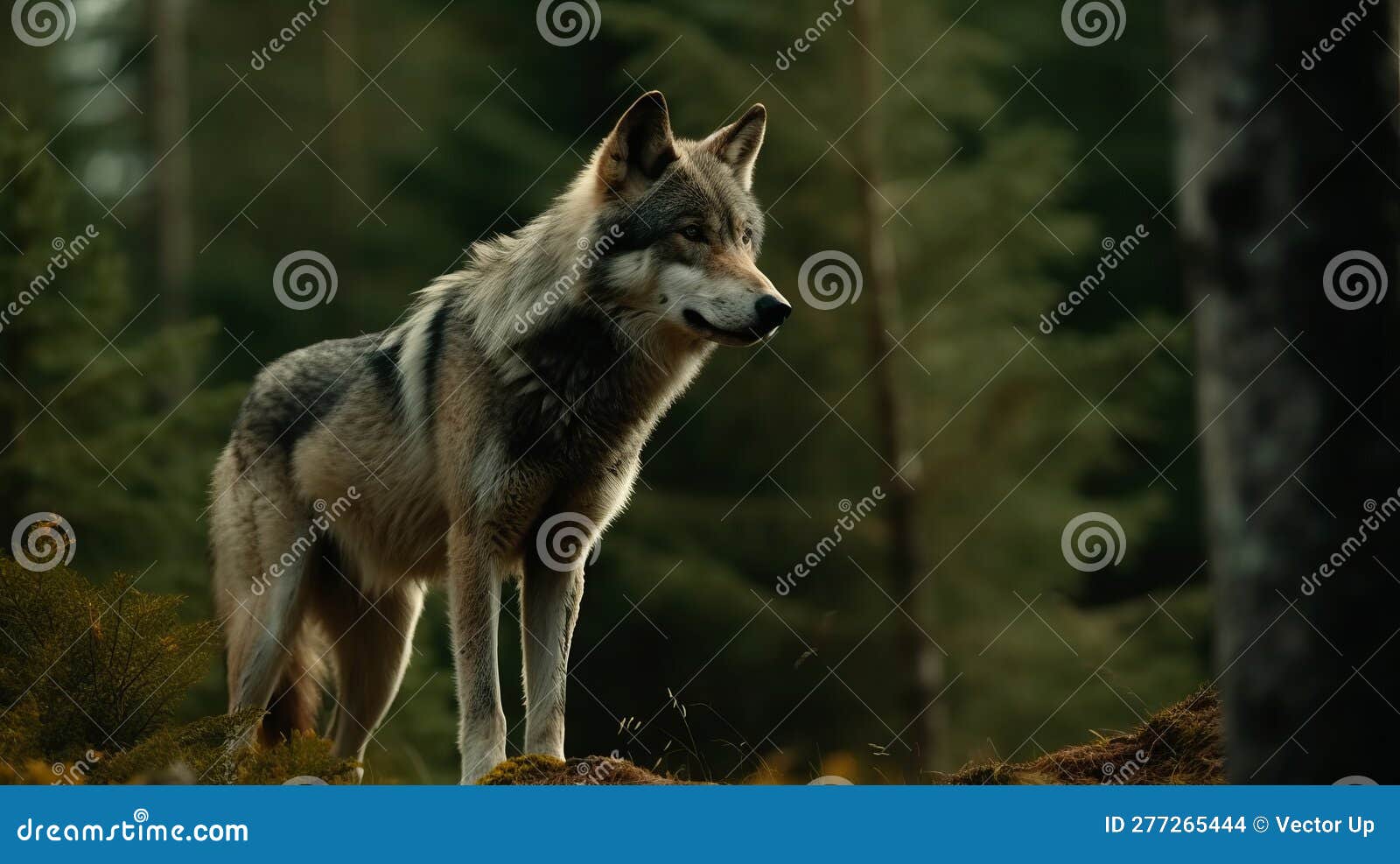 Wolf Stands in the Forest. Generative AI Stock Illustration ...