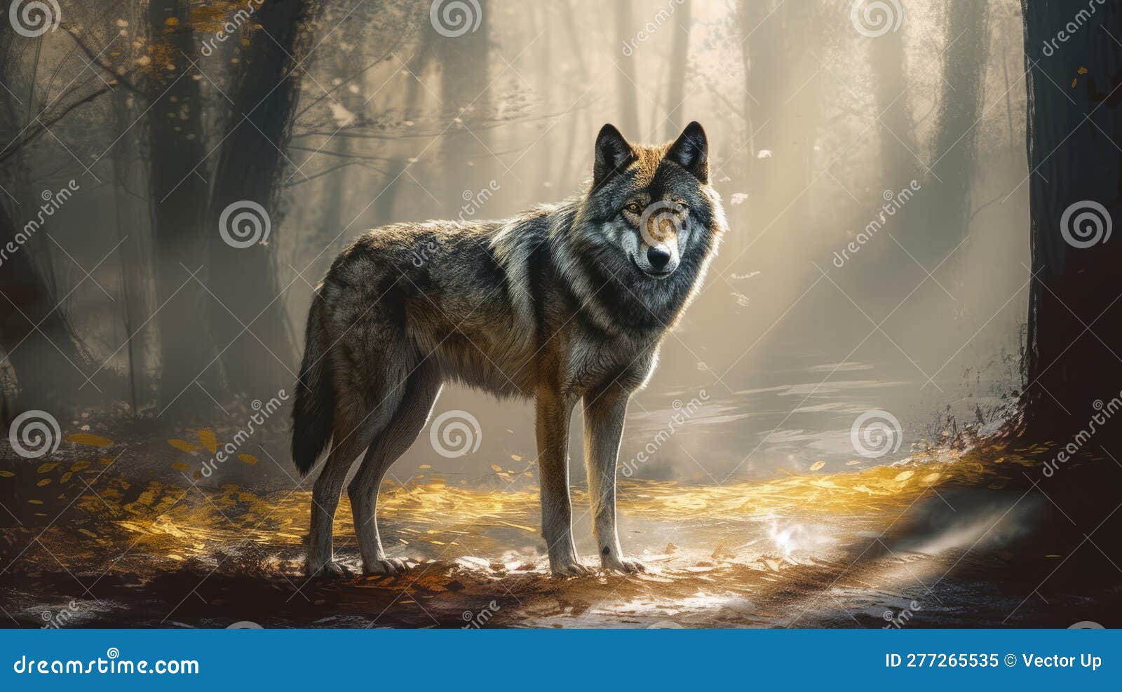 Wolf Stands in the Forest. Generative AI Stock Illustration ...