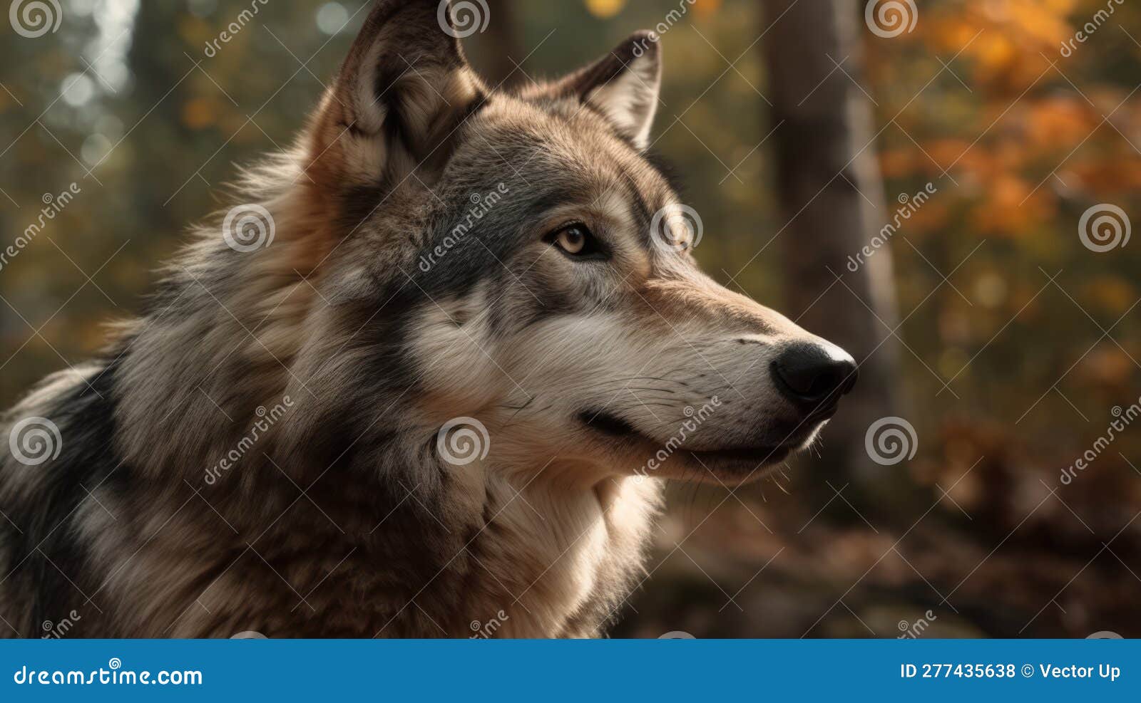 Wolf Stands in the Forest. Generative AI Stock Photo - Image of ...