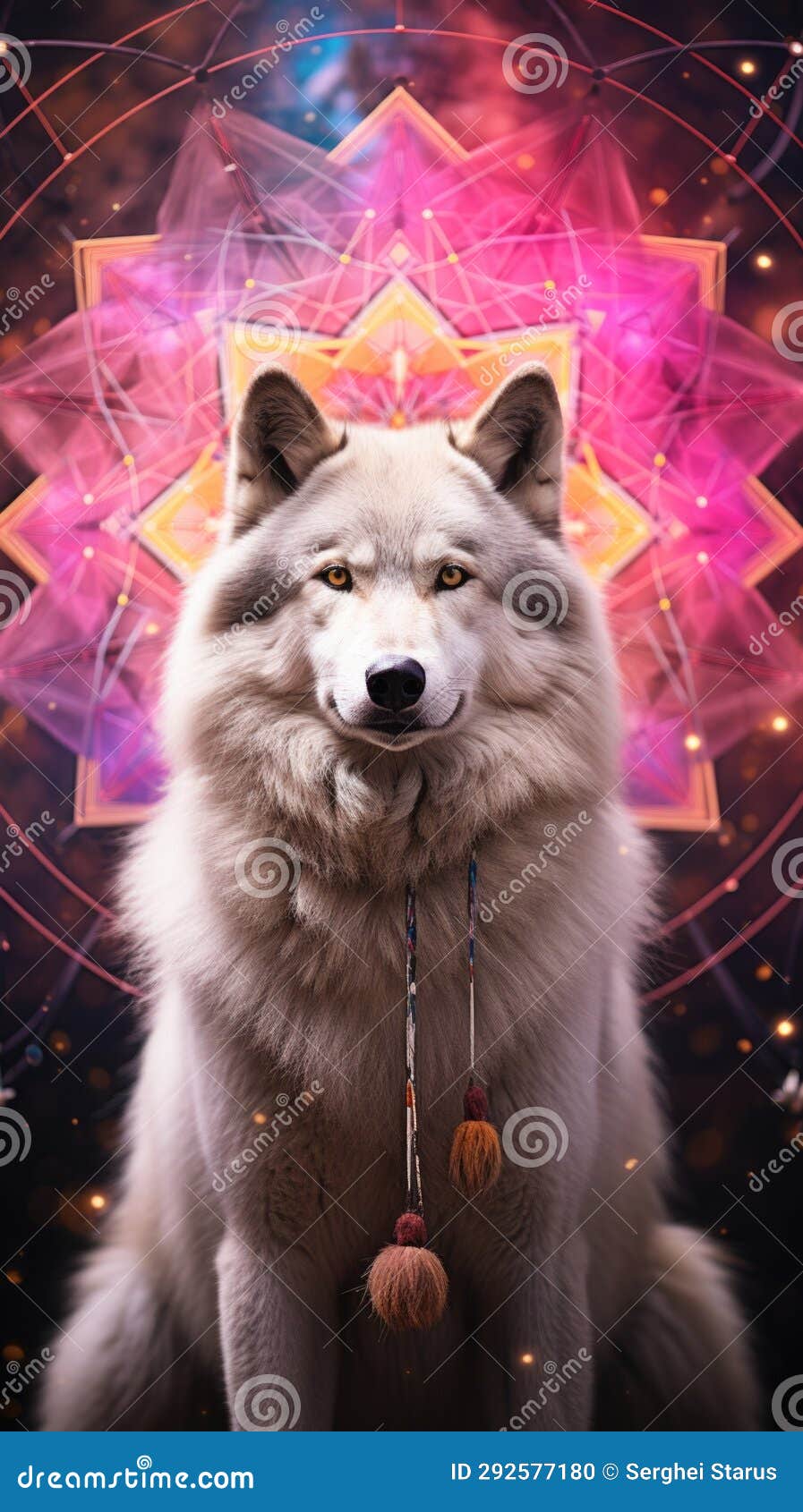 Wolf with a Star on Its Head and a Flower in Its Mouth, AI Stock Photo ...