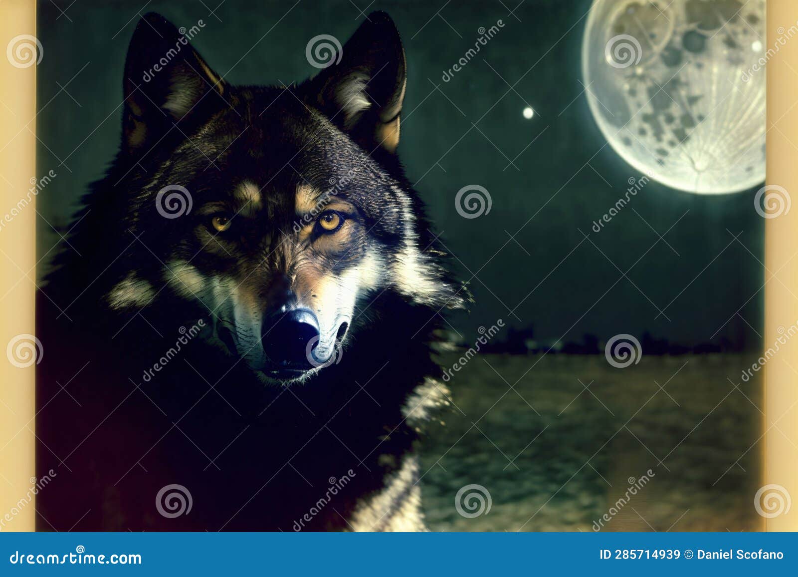 A Wolf Staring at the Camera with a Full Moon in the Background ...
