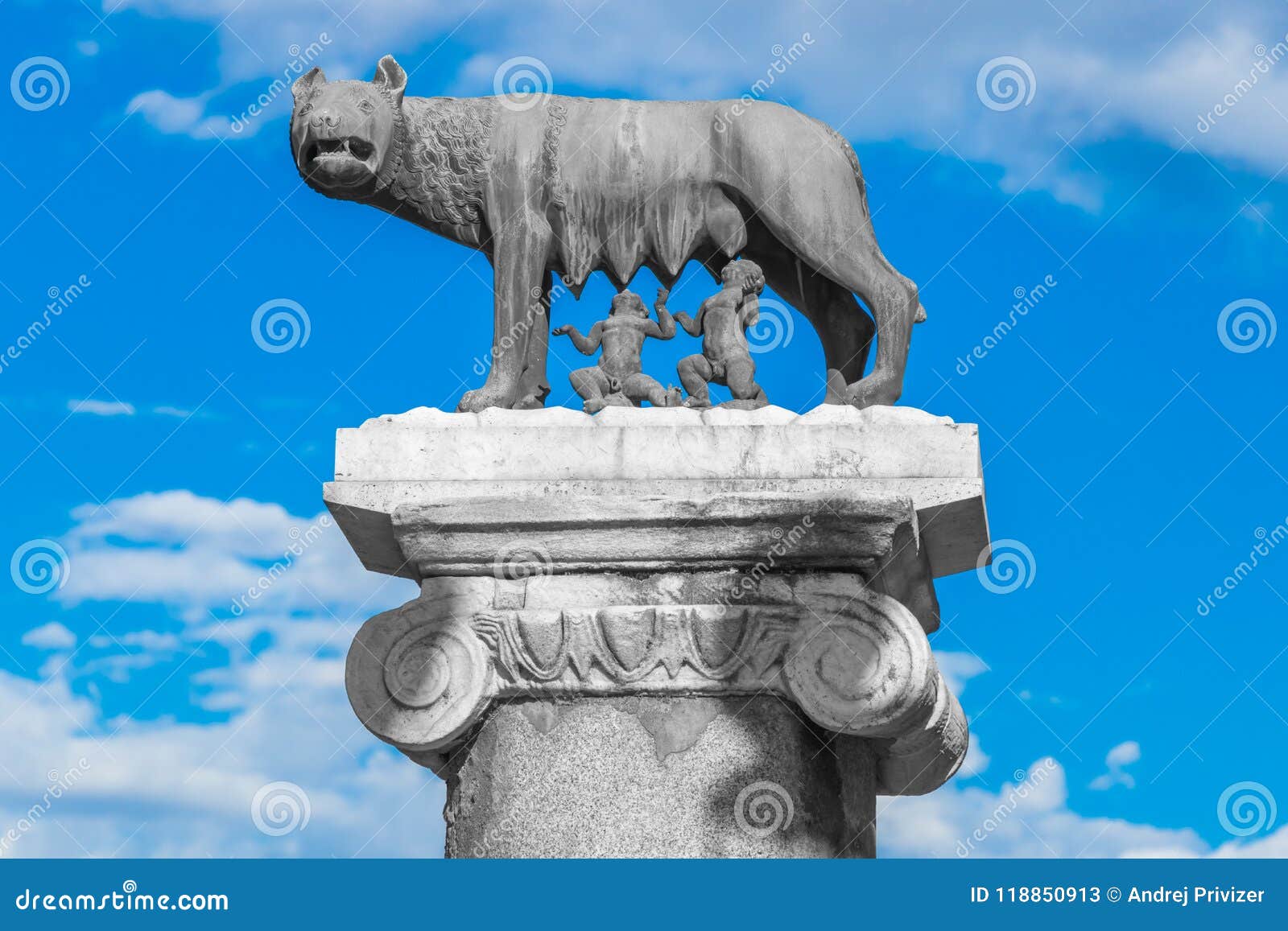 The she-Wolf Statue Nursing Romulus and Remus, Founders of Rome Stock ...
