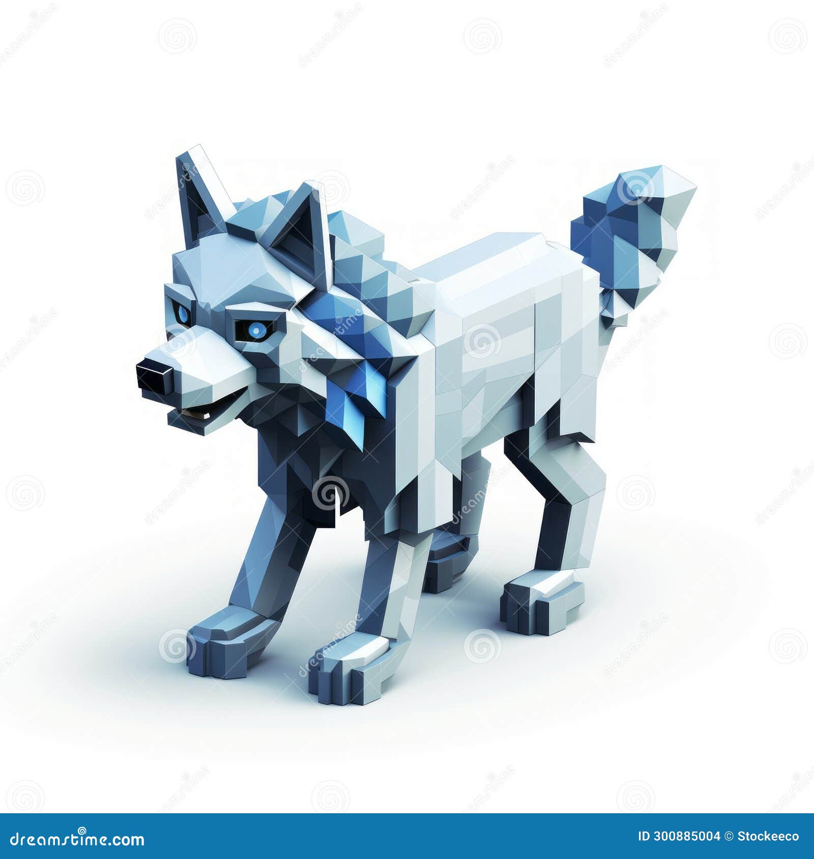Hyper-detailed Toy Wolf with Geometric Shapes - Light Azure and Silver ...