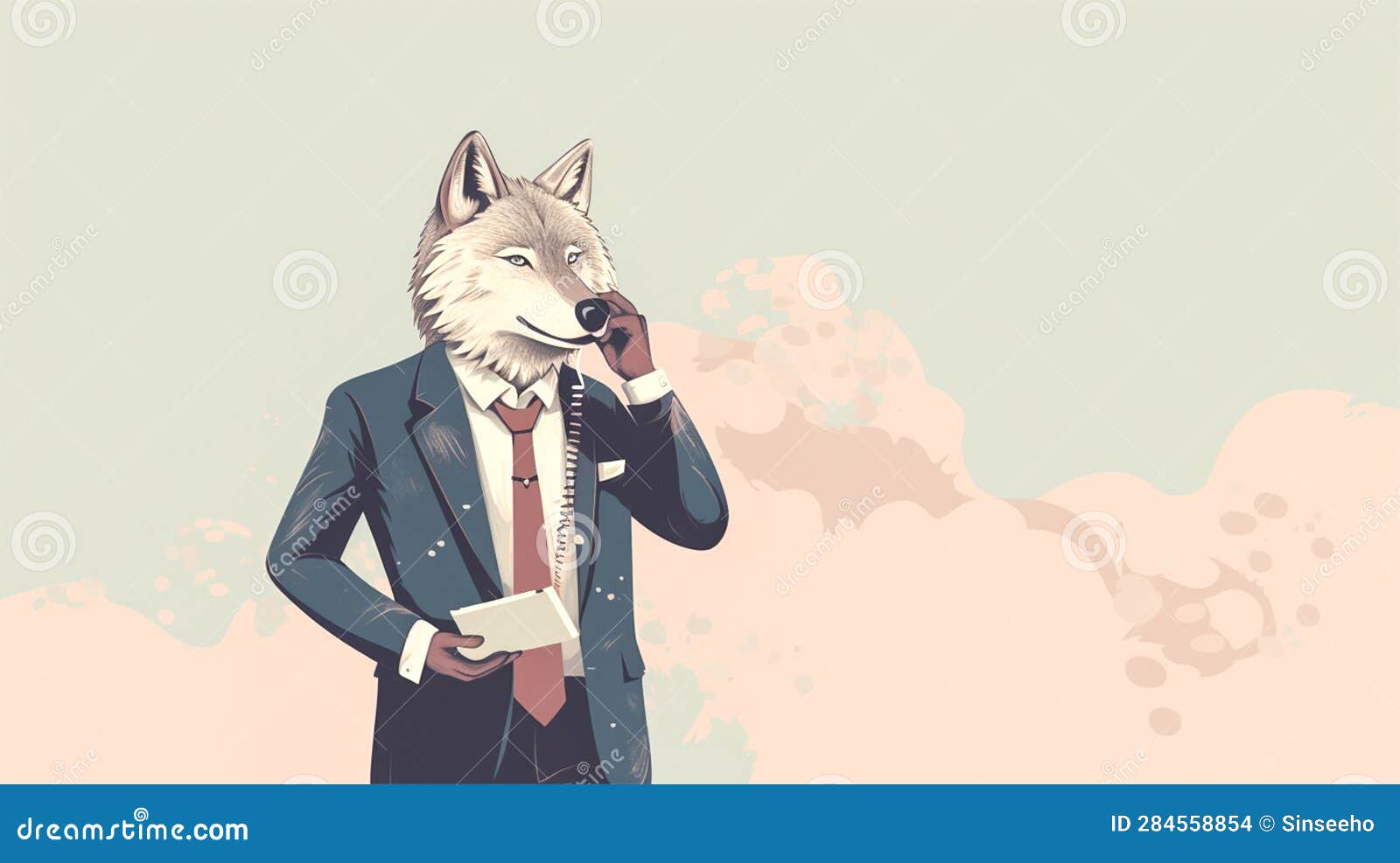 Wolf in Suit and Tie, Speaking on the Phone Stock Illustration ...