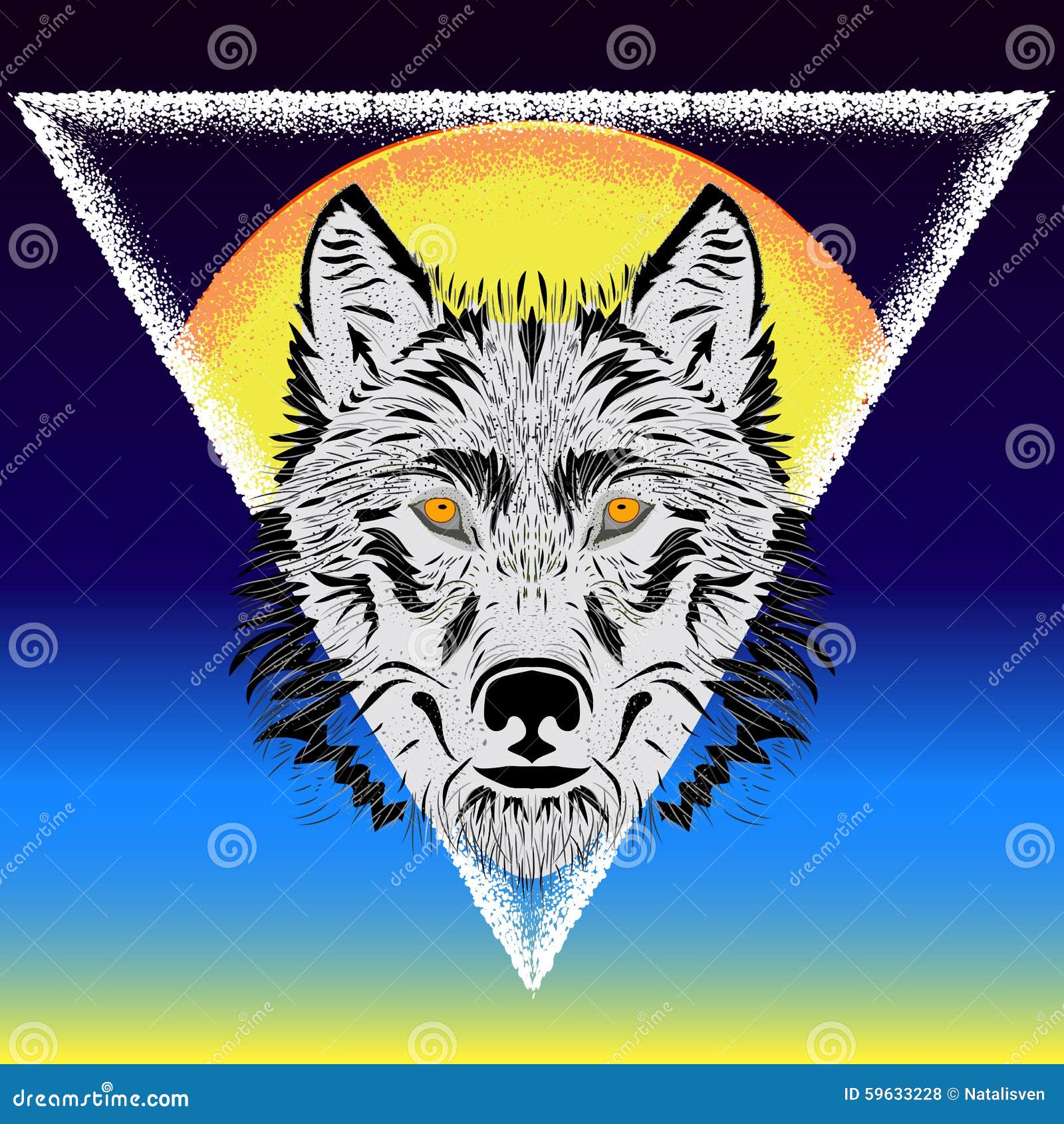 Wolf and the Sun stock vector. Illustration of sketch - 59633228