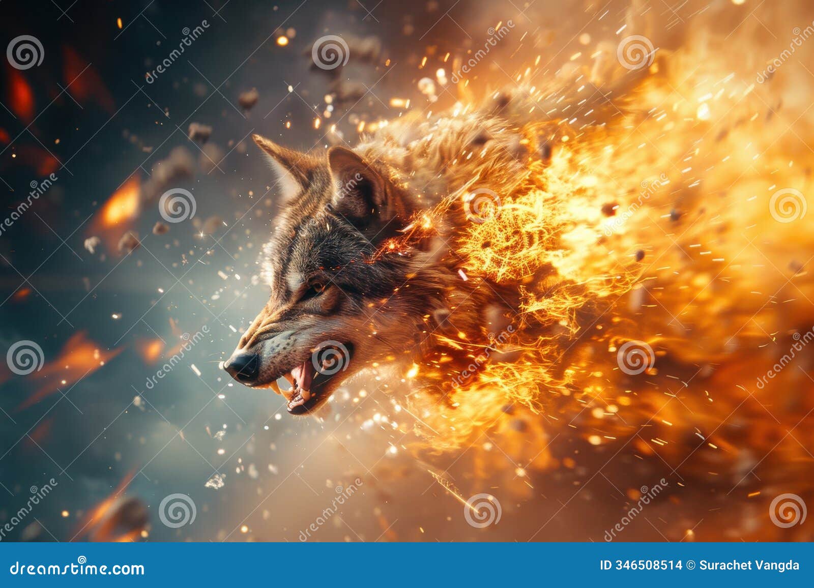 Wolf Superhero in Dynamic Action Pose Amidst Explosion Stock ...