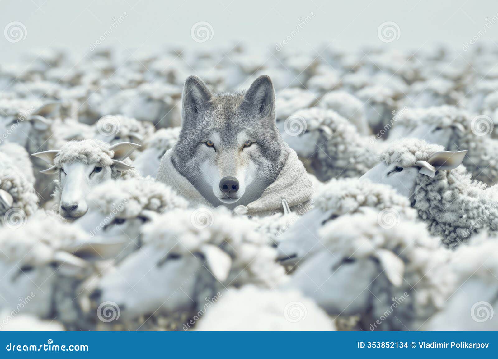 A Wolf Surrounded by Sheep in the Snow. Suitable for Wildlife or ...