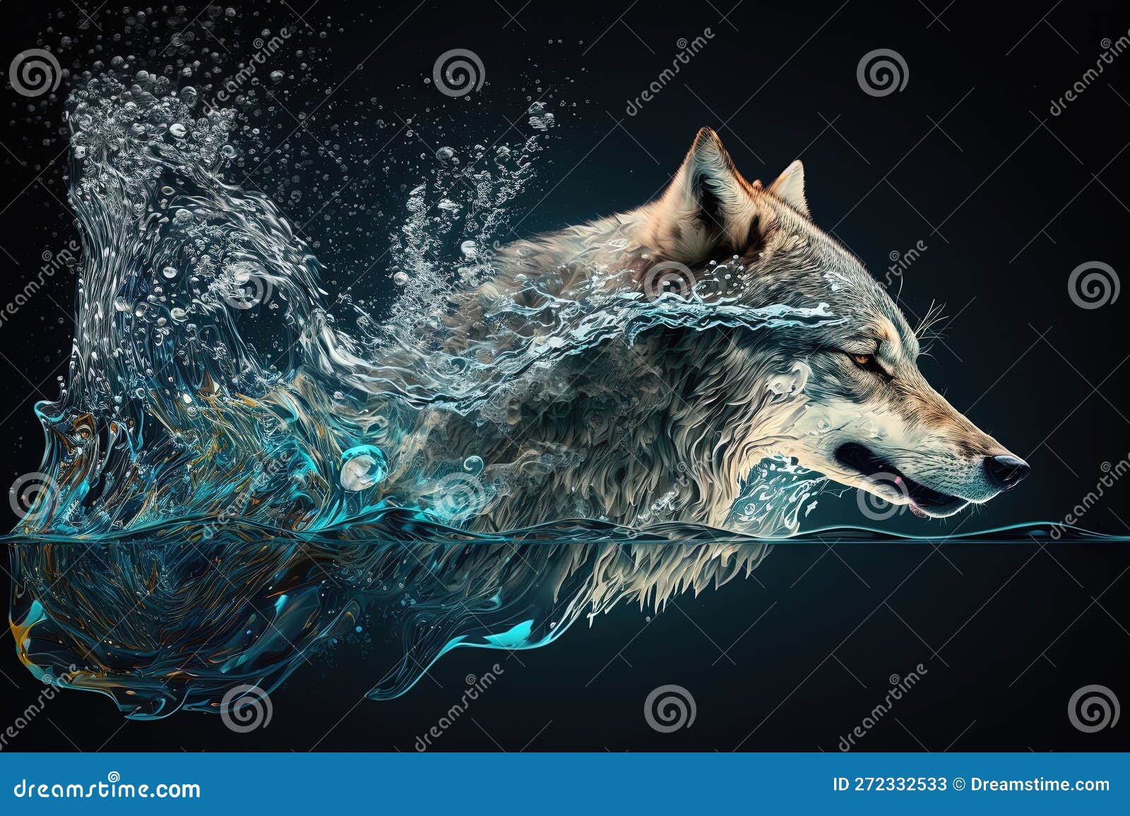 A Wolf is Swimming in the Water with Its Head Above the Water S Surface ...