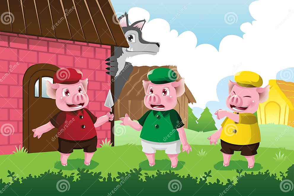 Wolf and three little pigs stock vector. Illustration of wolf - 26440589