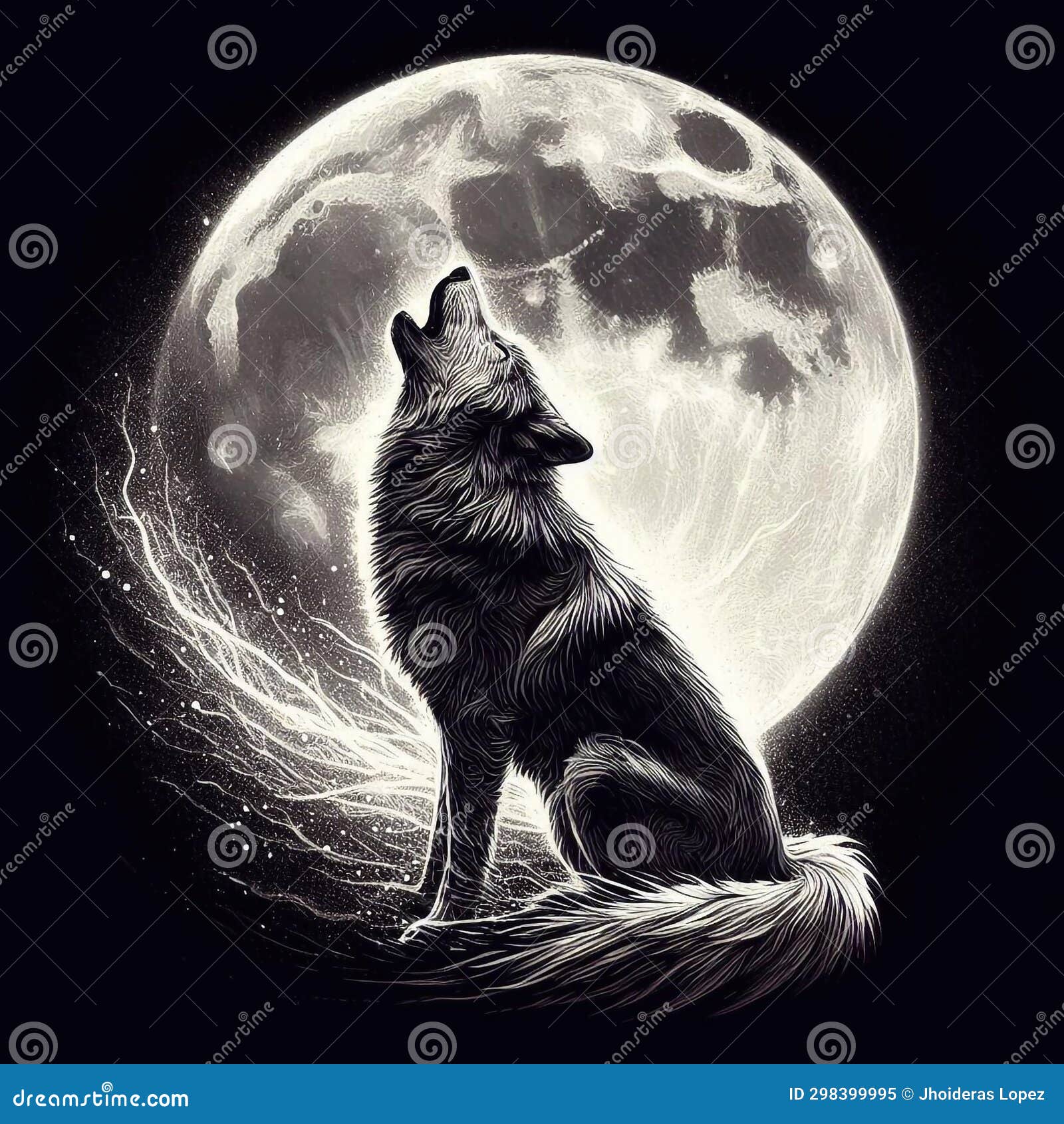Wolf under the moon stock image. Image of night, fancy - 298399995