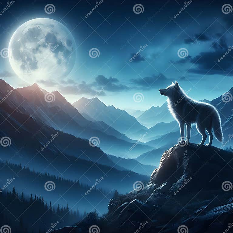 A wolf under the moonlight stock image. Image of wolf - 357282409