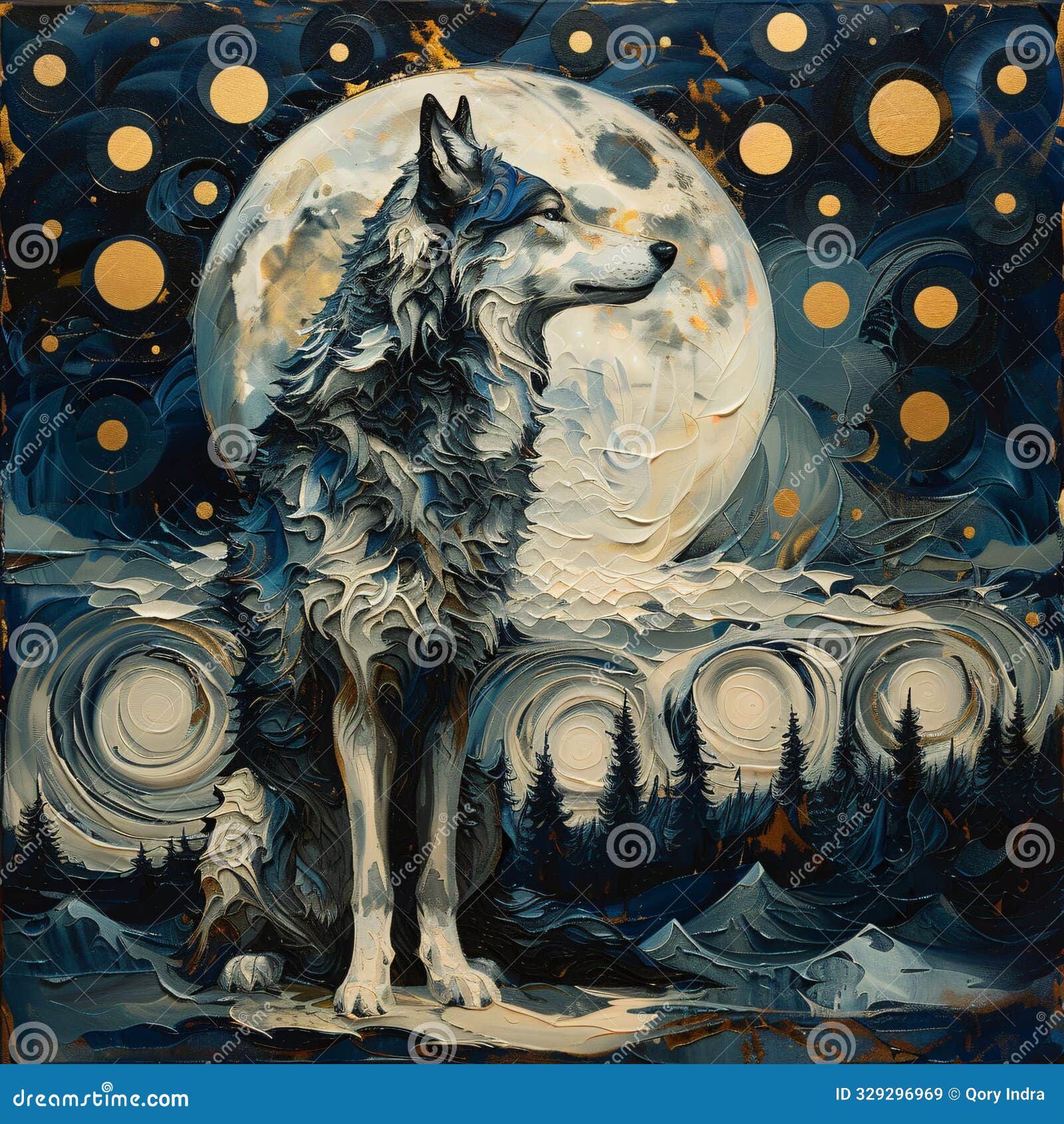 Wolf Under a Starry Night Sky Stock Illustration - Illustration of ...