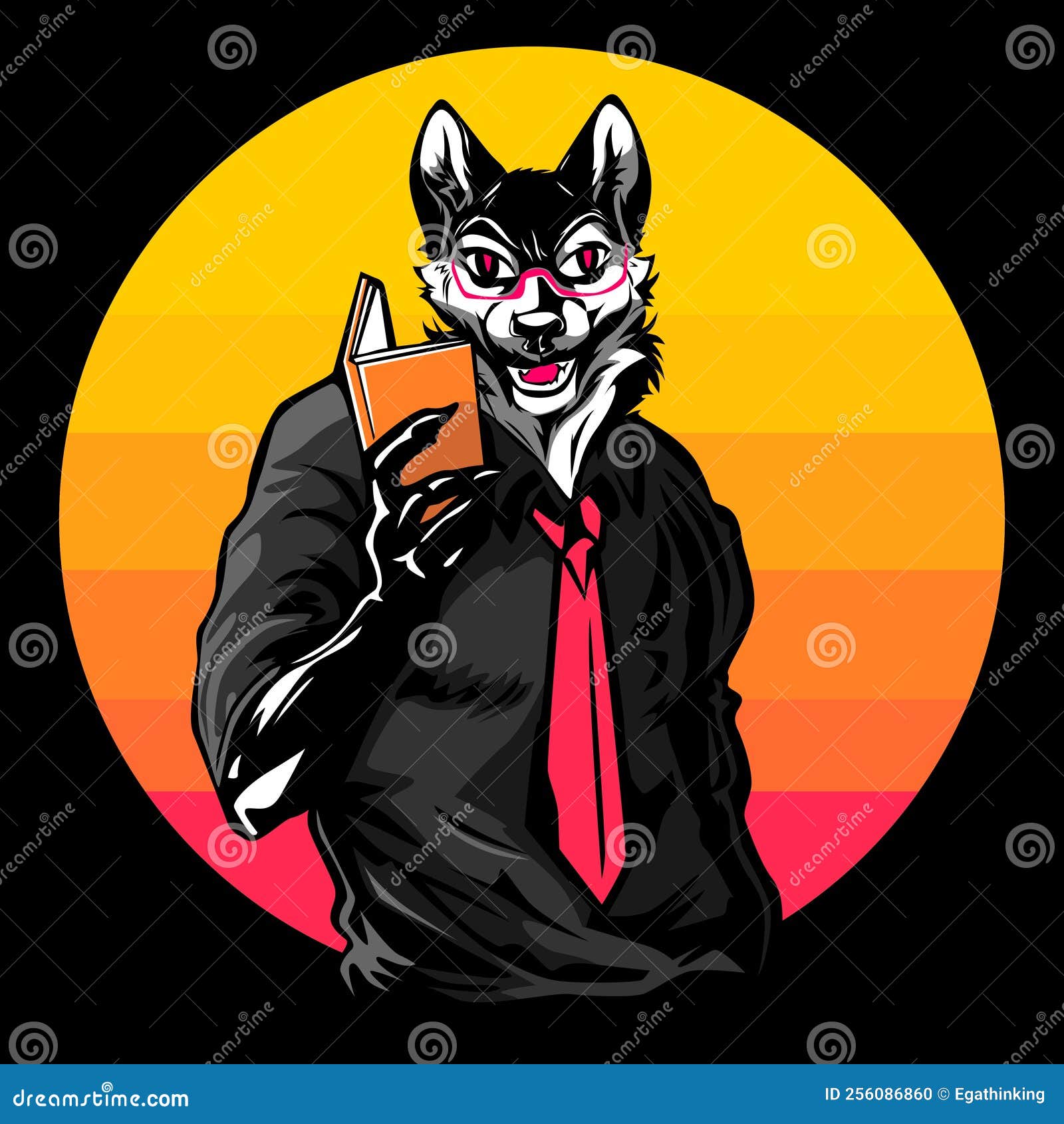 Wolf Vector Character Illustration Reading a Book Stock Illustration ...