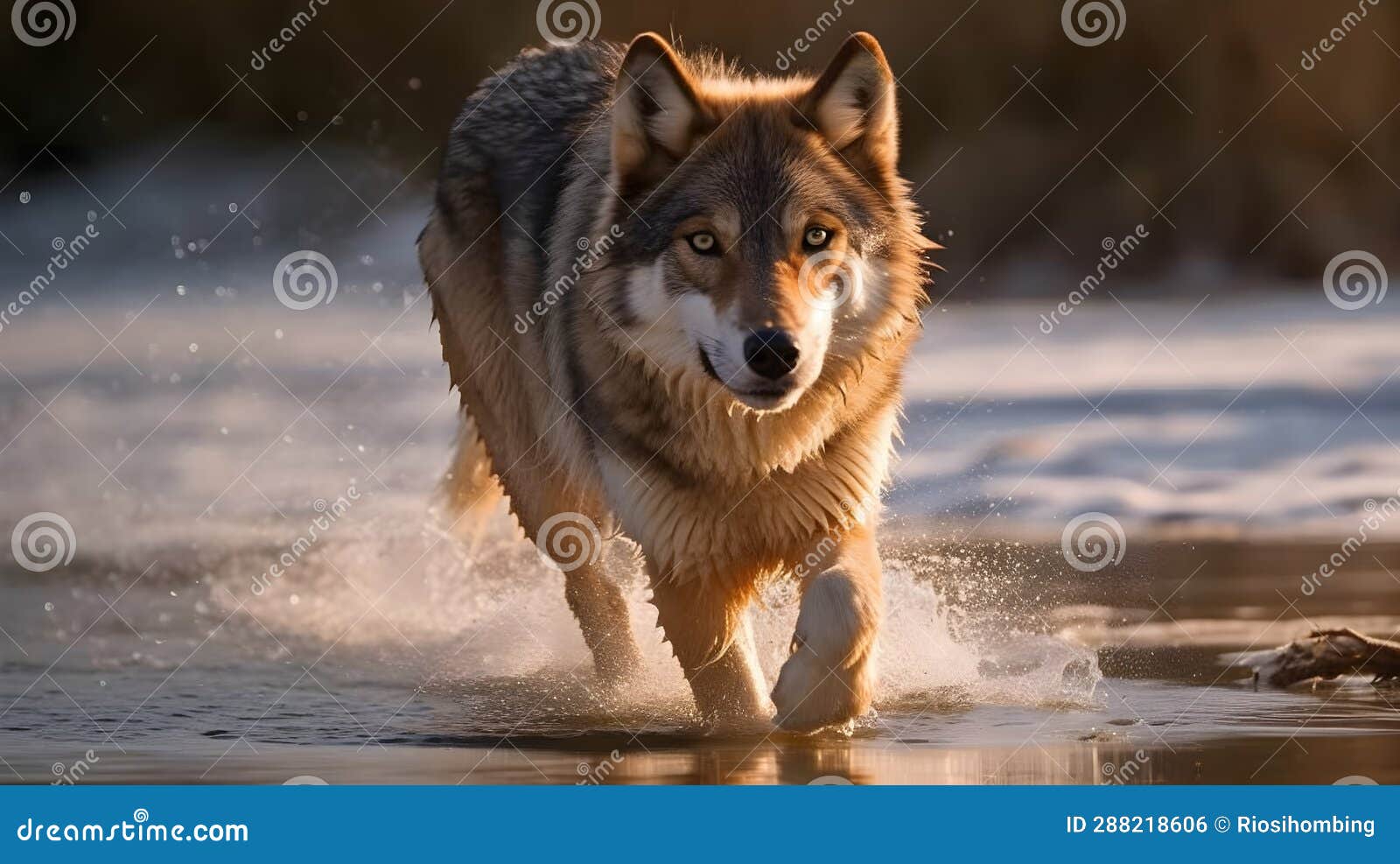 Wolf Walking in the River Side and Getting Wet Stock Illustration ...
