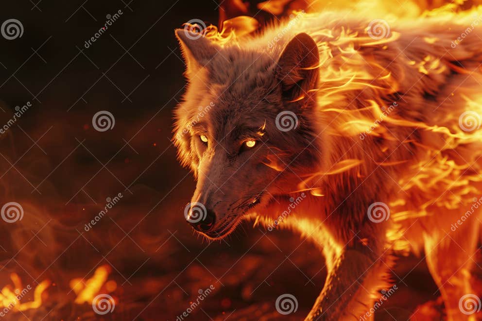 A Wolf Walks through a Fiery Field Stock Image - Image of apocalypse ...
