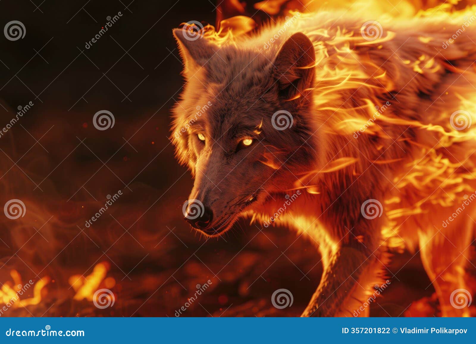 A Wolf Walks through a Fiery Field Stock Photo - Image of destruction ...