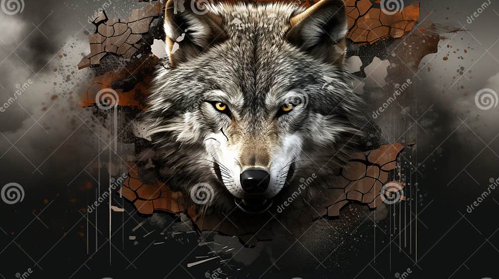 Wolf Wallpaper with Decay Effect. AI Generative Stock Illustration ...
