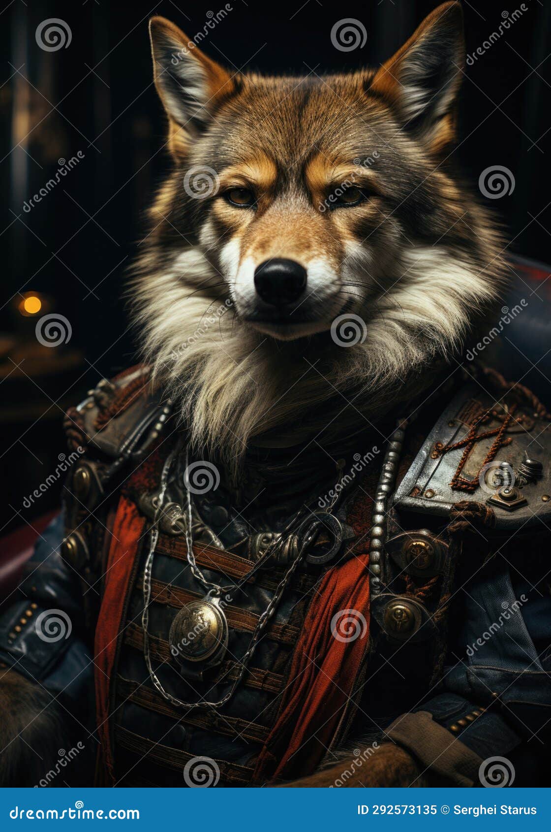 A Wolf Wearing a Medieval Costume and a Chain, AI Stock Image - Image ...