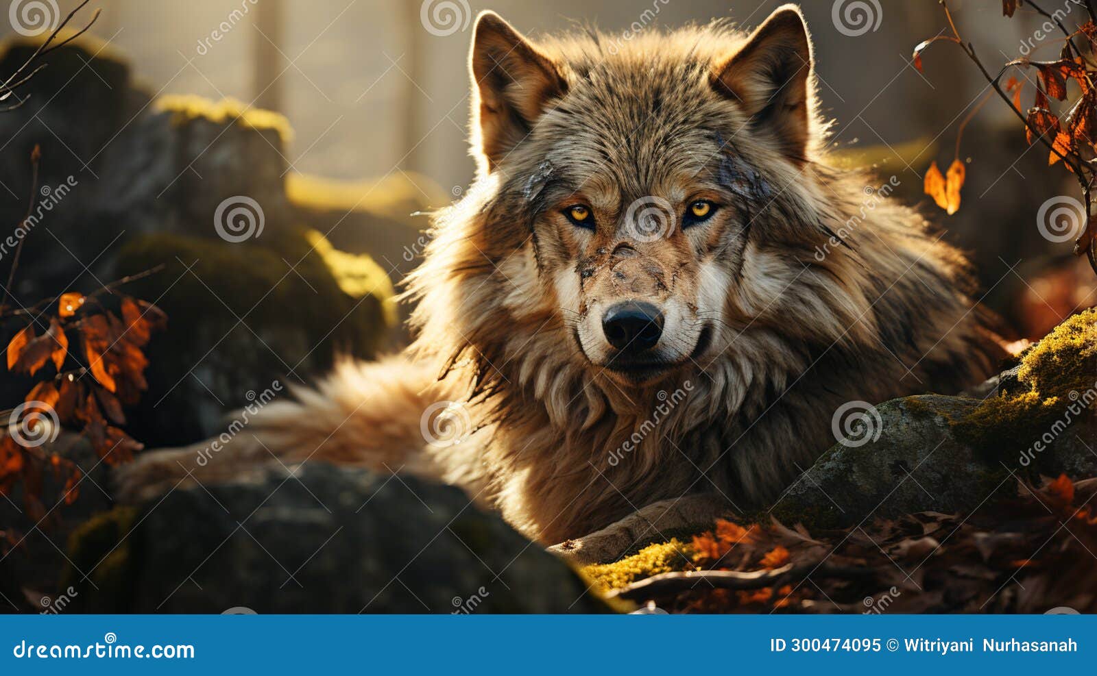 Wolf in the Woods Dramatic with Wild Predator Animal Posing in Deep ...