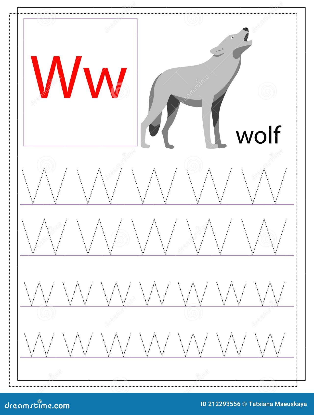 Wolf. a Worksheet for Children with Letters To Learn the English ...