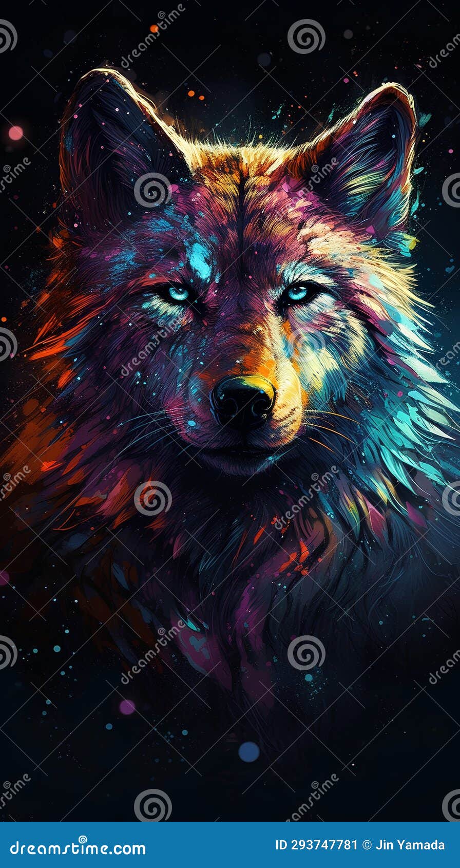 Wolf Zodiac Sign. Colorful Portrait of a Wolf in Space Stock ...