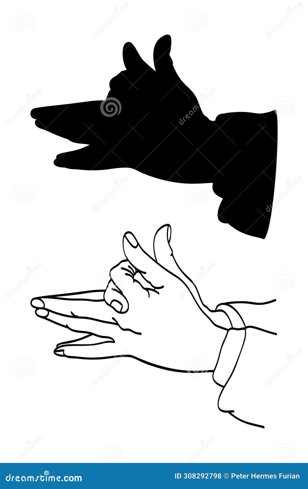 Hand-shadow Artwork Featuring Silhouettes Of Bird Vector Illustration ...
