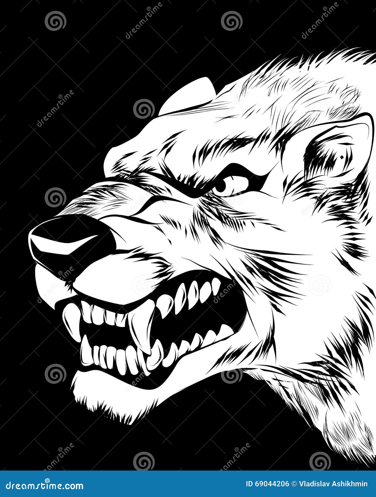 Wolfish grin on black stock vector. Illustration of tattoo - 69044206